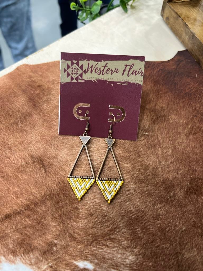 Long Beaded Triangle - Mustard Yellow | Western Flair